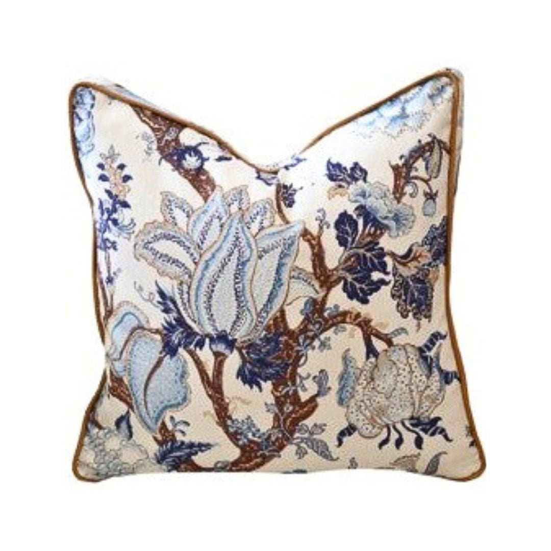 Single Royal Blue & Brown Floral Box Pillow – Dunbar Road